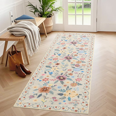 Lark Manor Floral Machine Washable Rug for Living Room Romantic Indoor ...